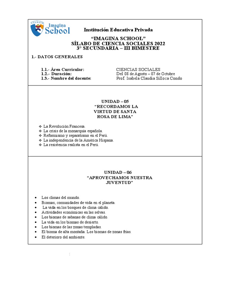 Sillabus 3°sec-2022 Iii Bimestre 5 | PDF | Perú