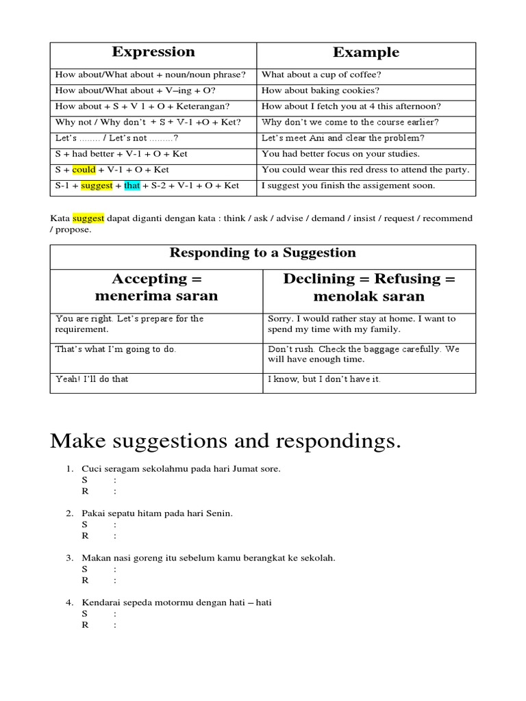 Make Suggestions and Respondings.: Expression Example | PDF