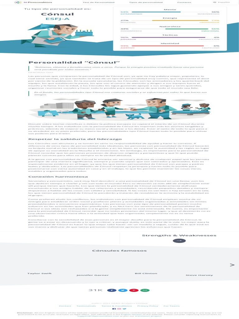 Personalidad "Cónsul" (ESFJ) - 16personalities | PDF | Moralidad ...