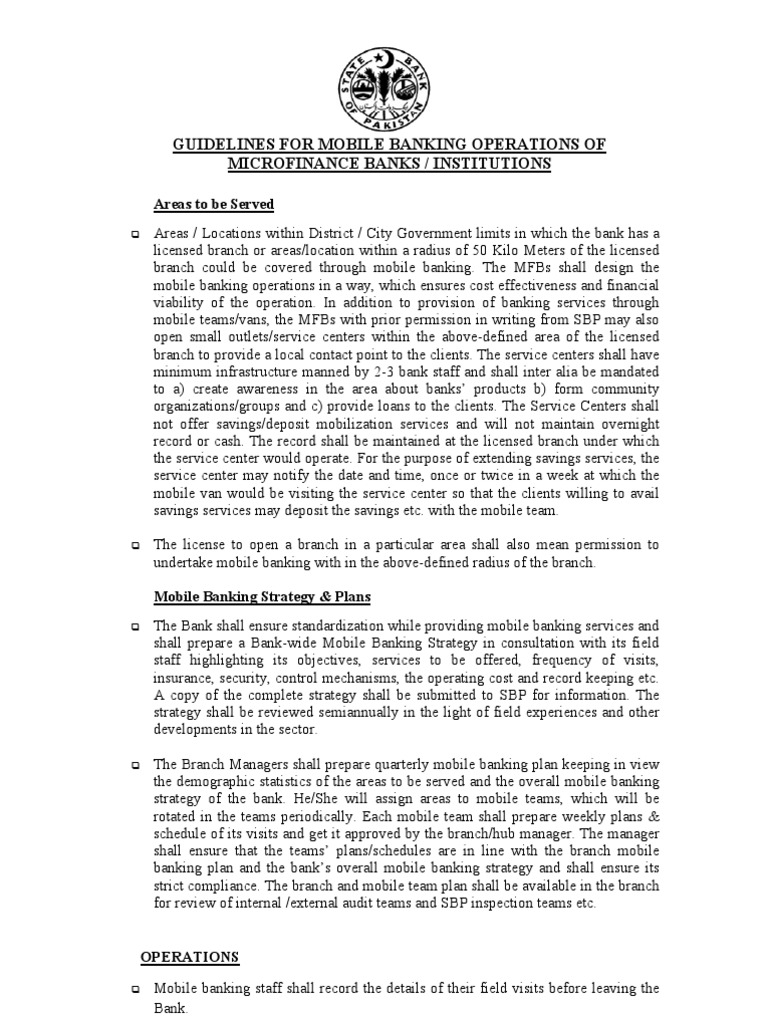 Guidelines For Mobile Banking | PDF | Deposit Account | Banks