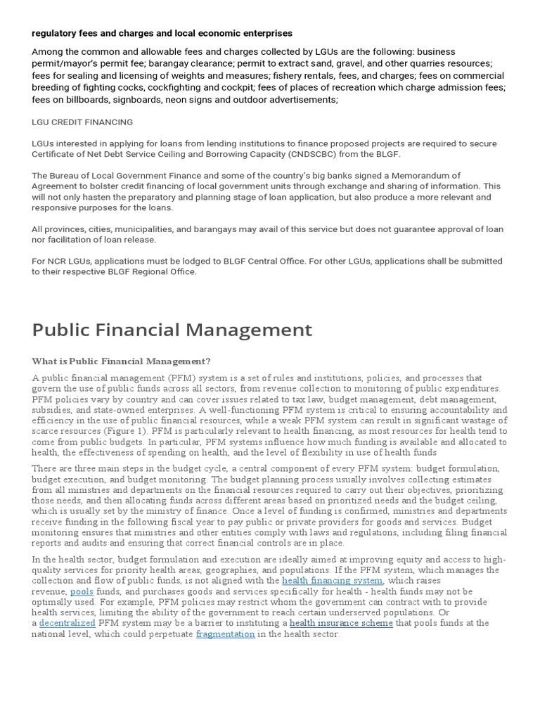 LGU financing and PFM systems | PDF | Loans | Budget