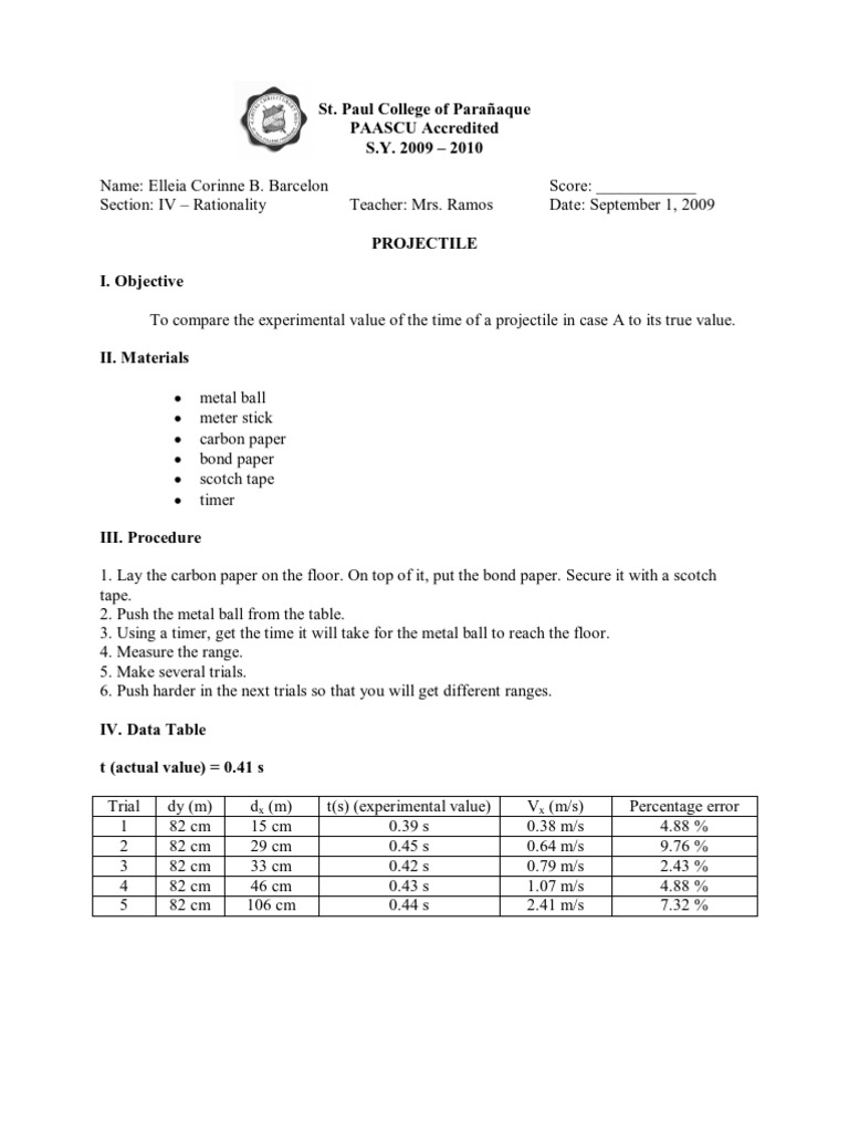 Experiment Paper - Projectile | PDF | Projectiles | Mechanics