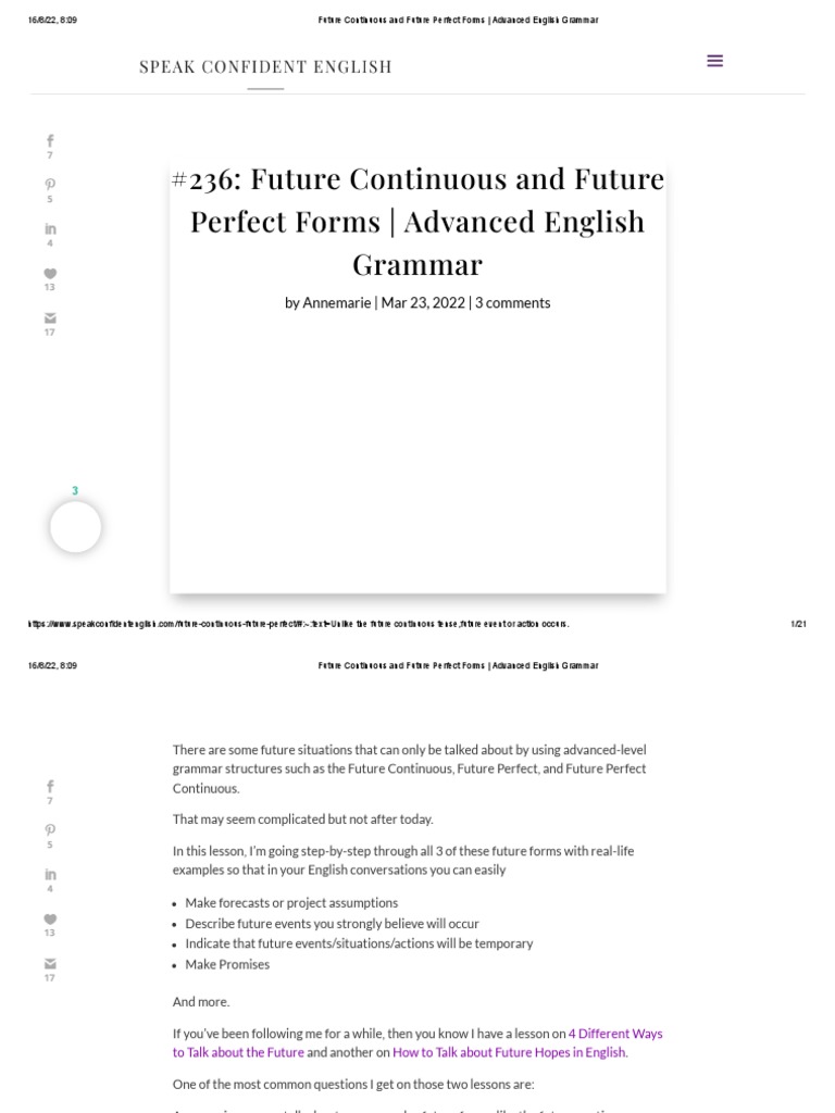 Future Continuous and Future Perfect Forms - Advanced English Grammar | PDF | Grammatical Tense ...