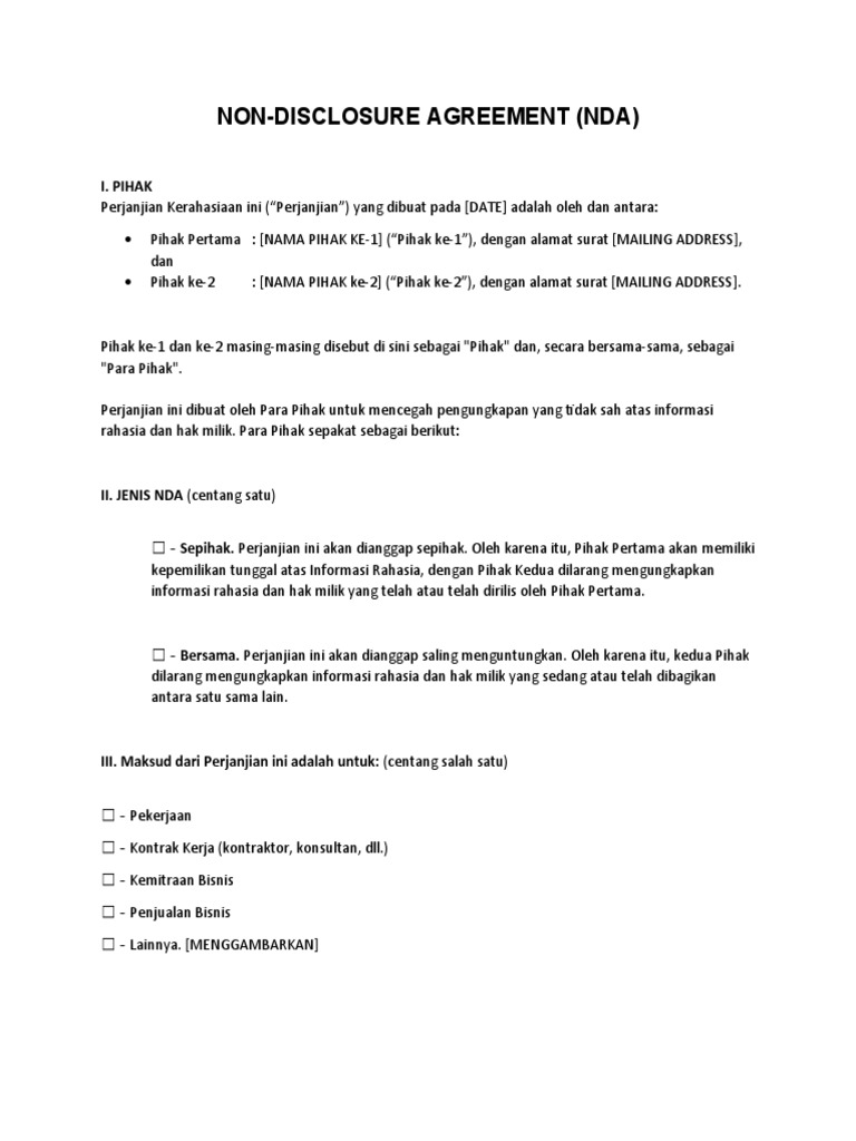 Contoh Perjanjian Kerahasiaan NDA | PDF | Hukum