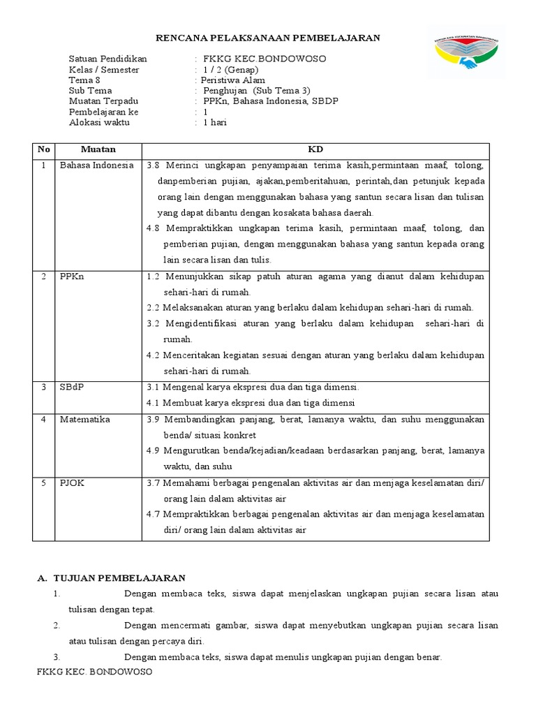 Kelas 1 Tema 8 ST 3 PB 1-6 Fix | PDF