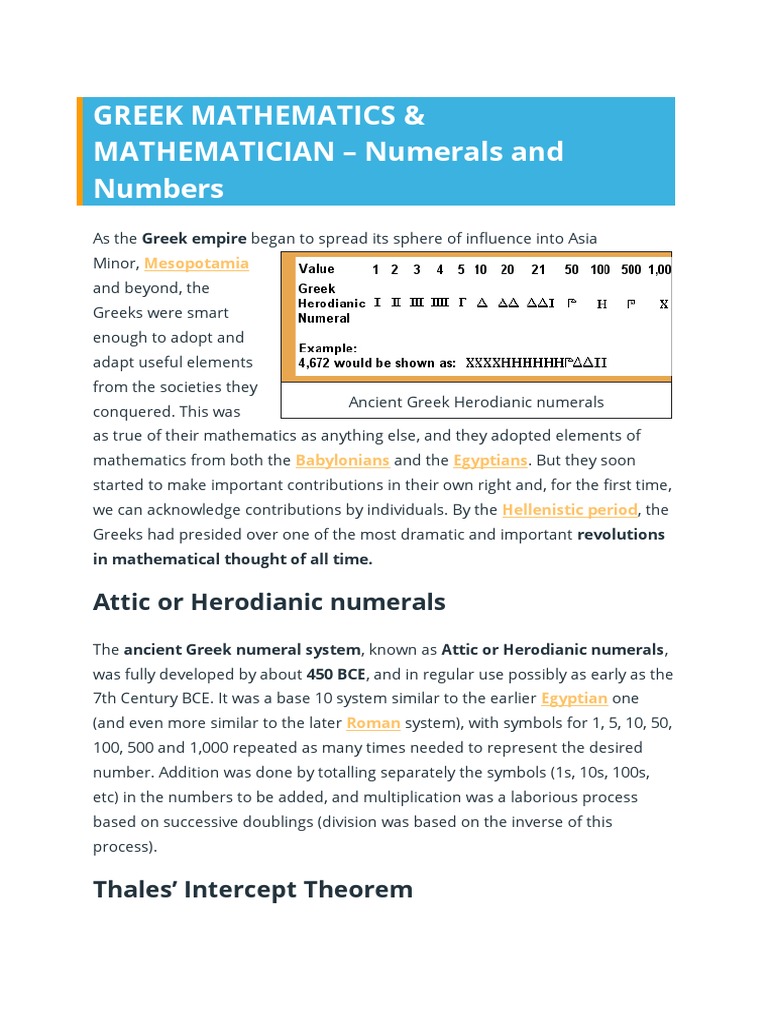 Greek Mathematics & MATHEMATICIAN - Numerals and Numbers: Attic or ...