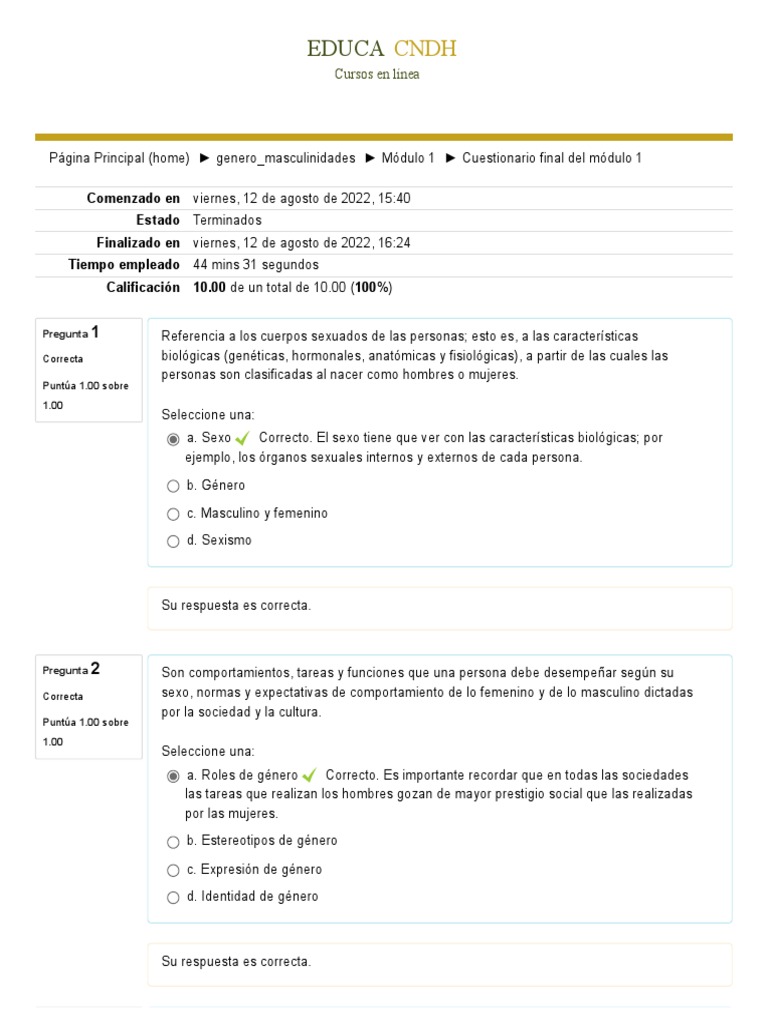 Cuestionario Final Del Módulo 1 | PDF | Mujer | Género