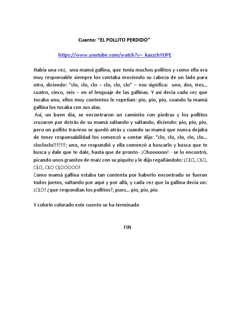 Cuento El Pollito Perdido | PDF