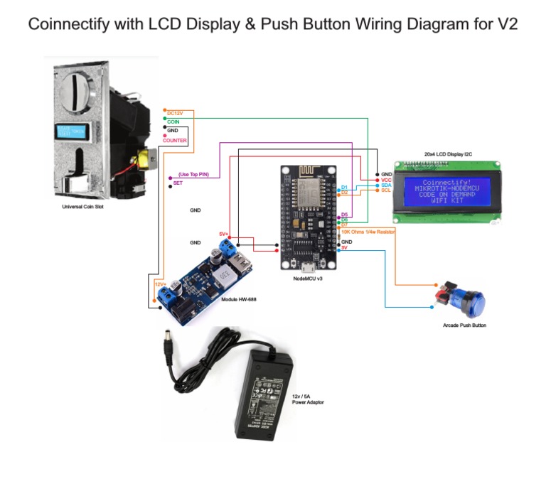 Coinnectify With LCD Display & Push Button Wiring Diagram For V2 | PDF