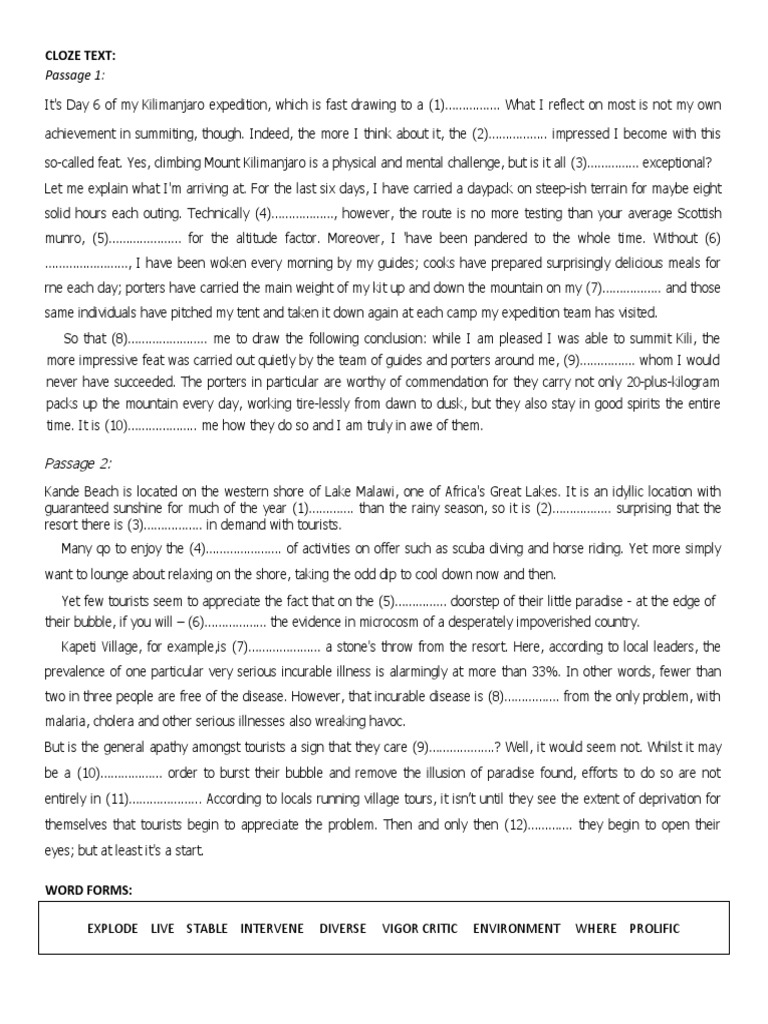 Passage 1:: Cloze Text | PDF