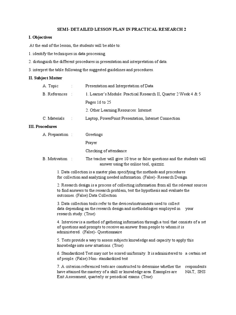 COT 1 Lesson Plan Practical Research II | PDF | Chart | Pie Chart