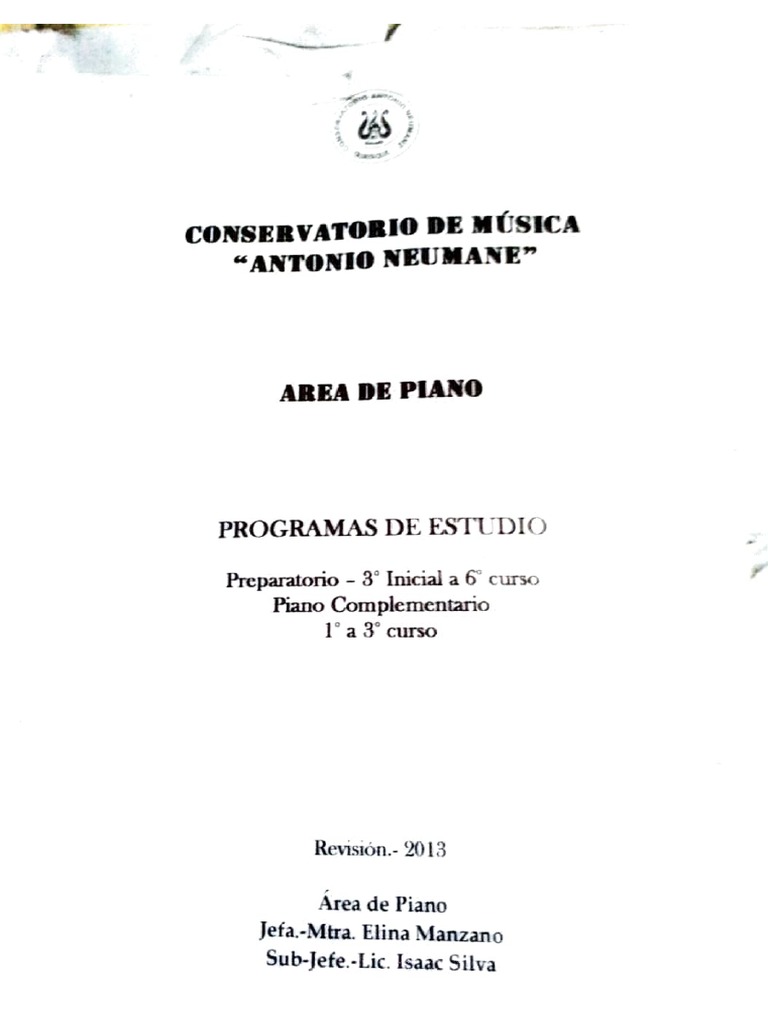 Programa Del Area de Piano Del Conservatorio Nacional de Música Antonio Neumane | PDF | Teoría ...