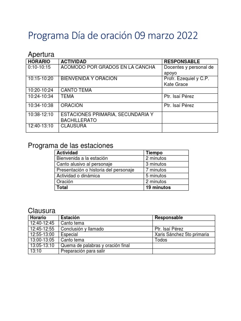 Programa Día de Oración 2022 | PDF