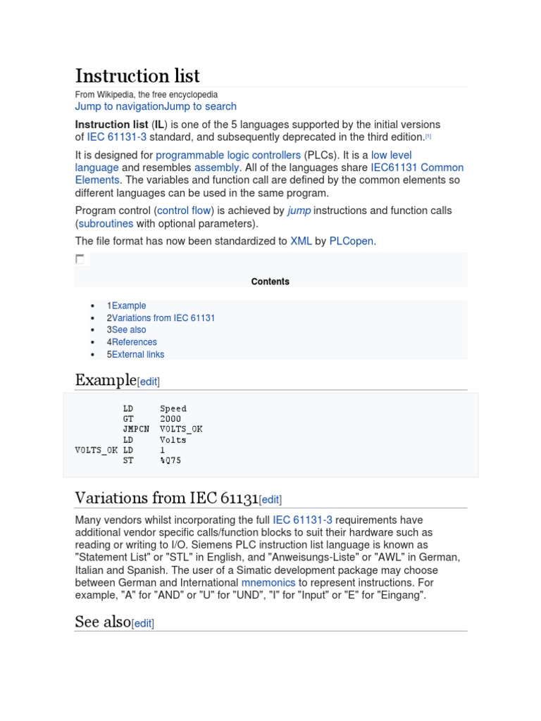 Overview of Instruction List (IL) in PLCs | PDF | Computers