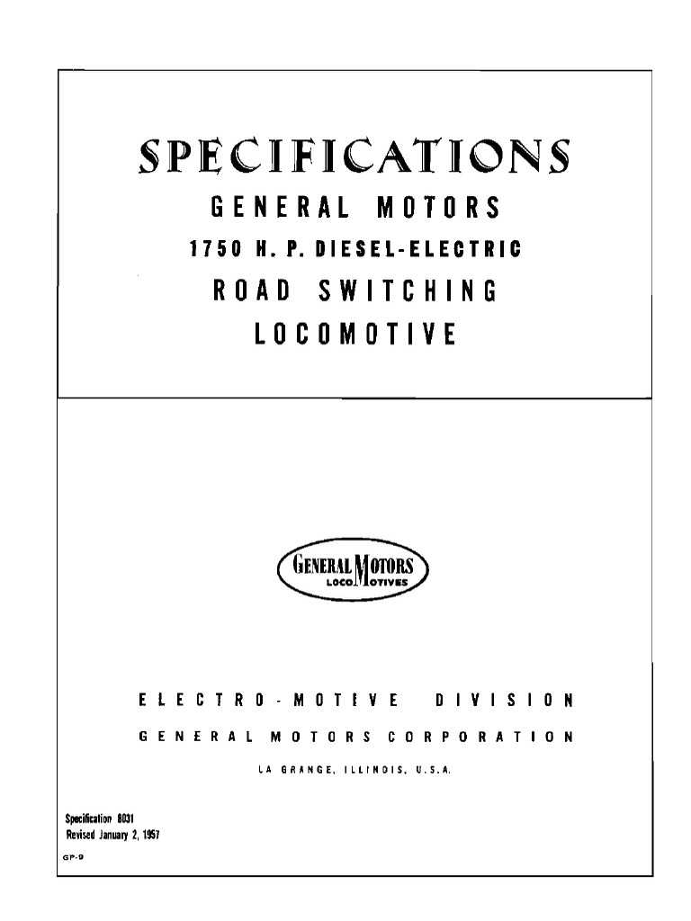 EMD Locomotive Specification Book GP9-SPEC8031-02JAN57 | PDF
