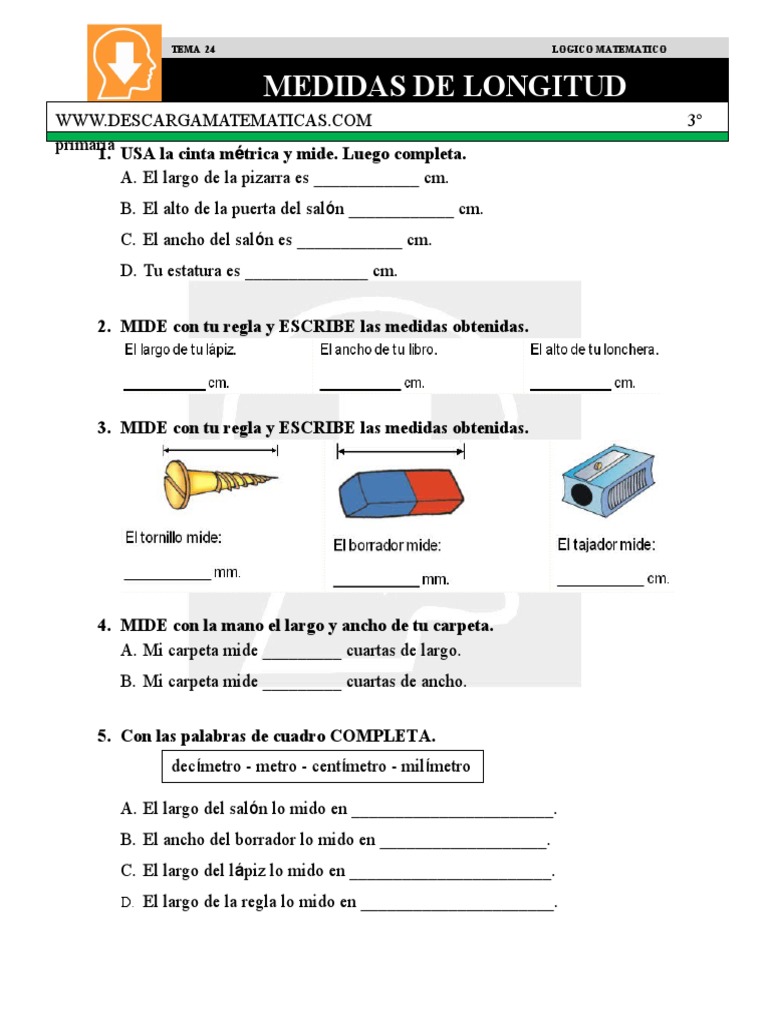 24 Medidas de Longitud Tercero de Primaria | Descargar gratis PDF ...