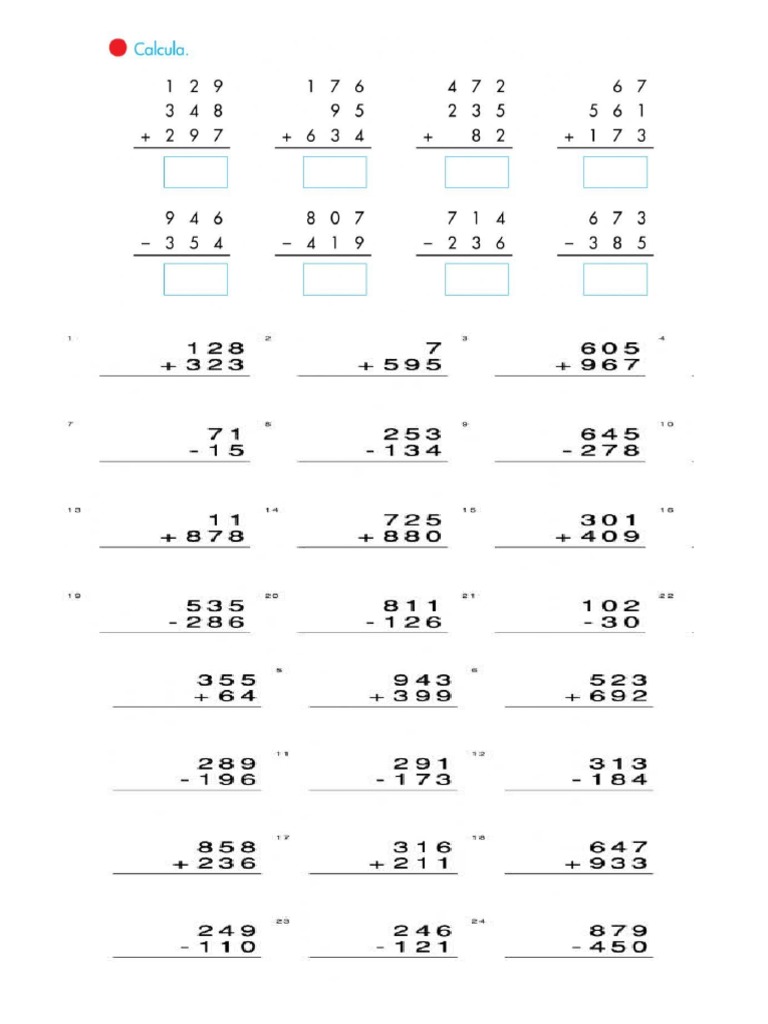 Sumas y Restas Cuarto Grado | PDF