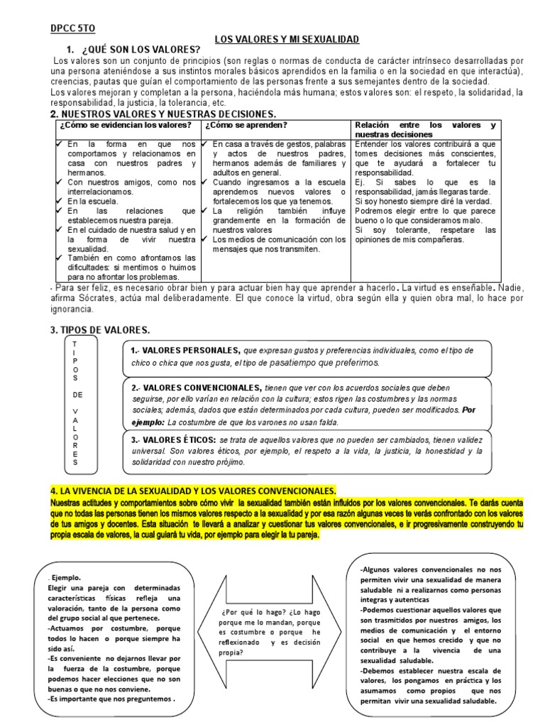 Ficha 5to Los Valores Y Mi Sexualidad Pdf La Sexualidad Humana