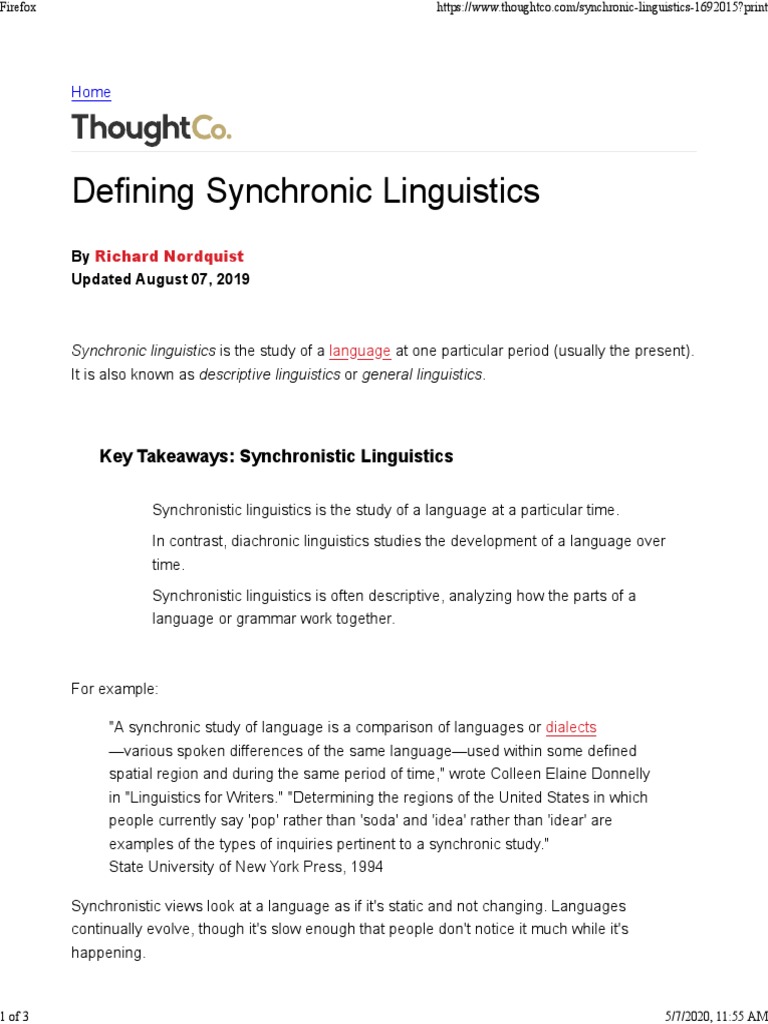 Synchronic and Diachronic Definition | PDF | Linguistics | English Language