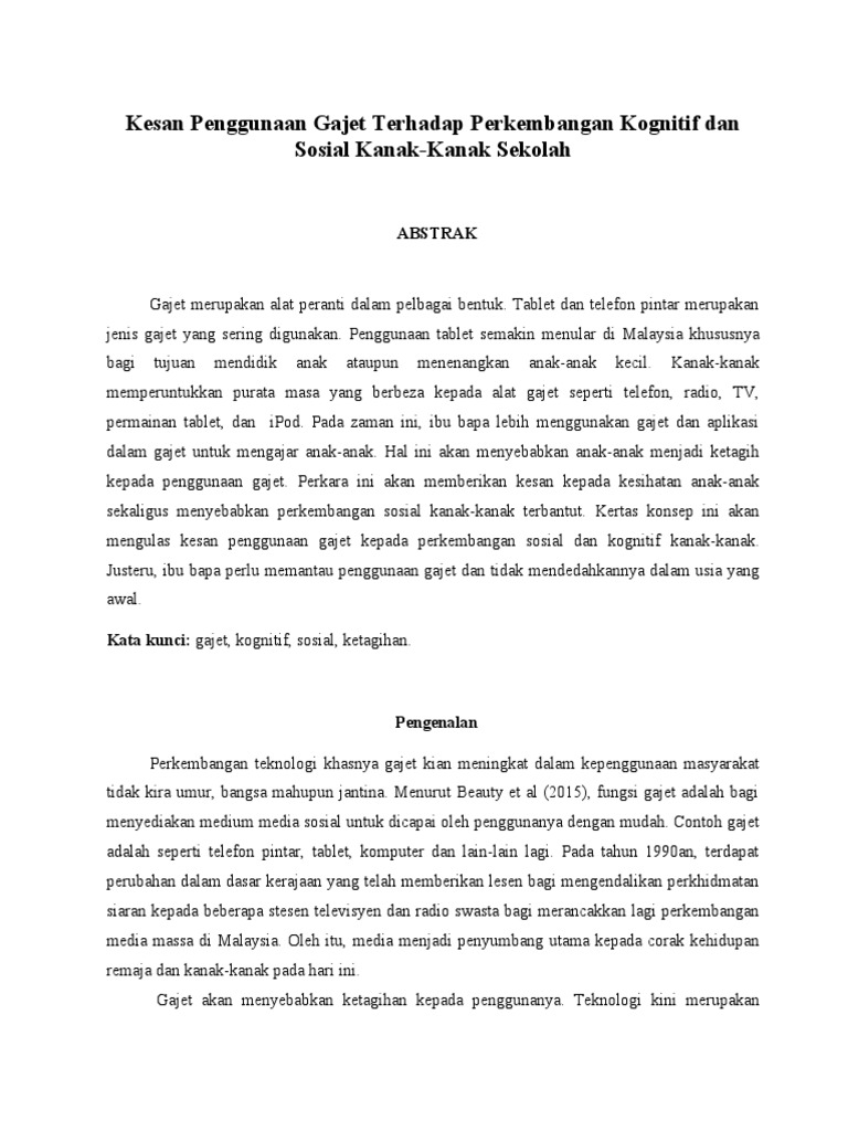 Kesan Penggunaan Gajet | PDF