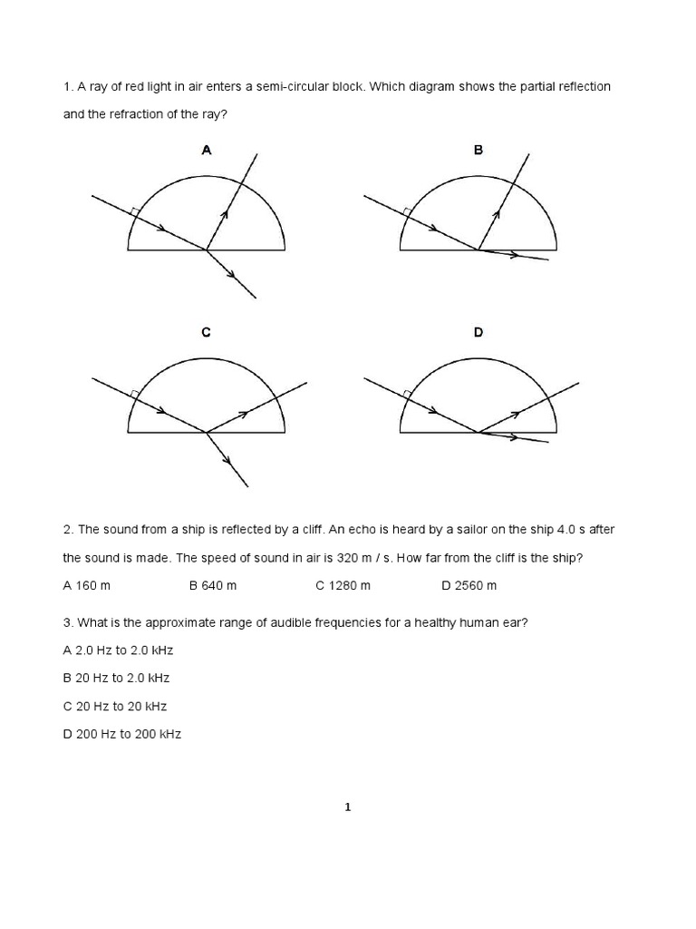 Physics Light and Sound Quiz | PDF | Sound | Waves