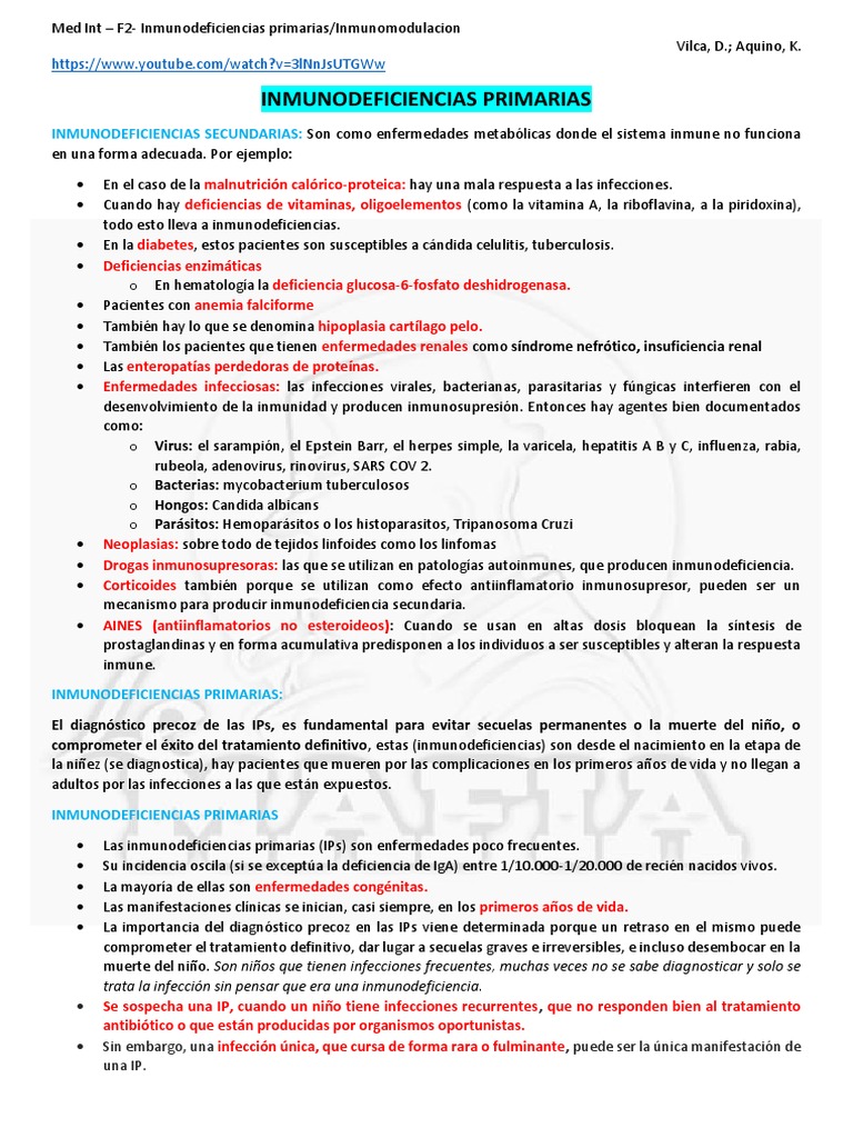 (B) Inmunodeficiencias Primarias - Inmunomodulación | PDF | Sistema ...
