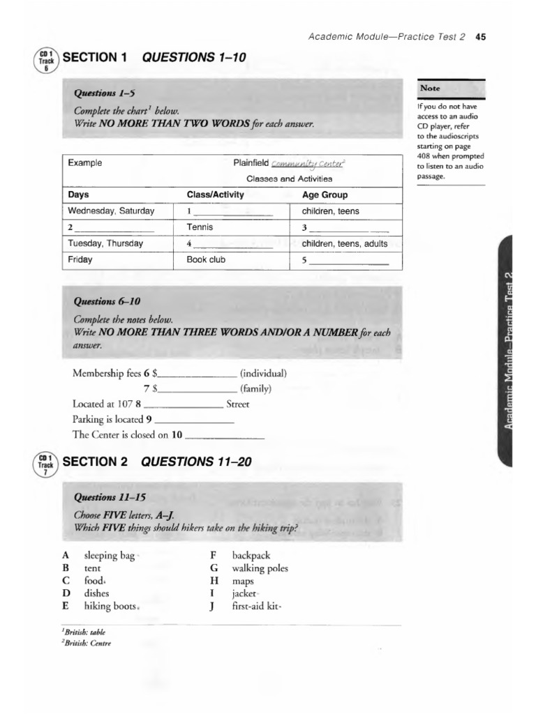 Section 1 Questions 1-10: Academic Module-Practice Test 2 45 | PDF