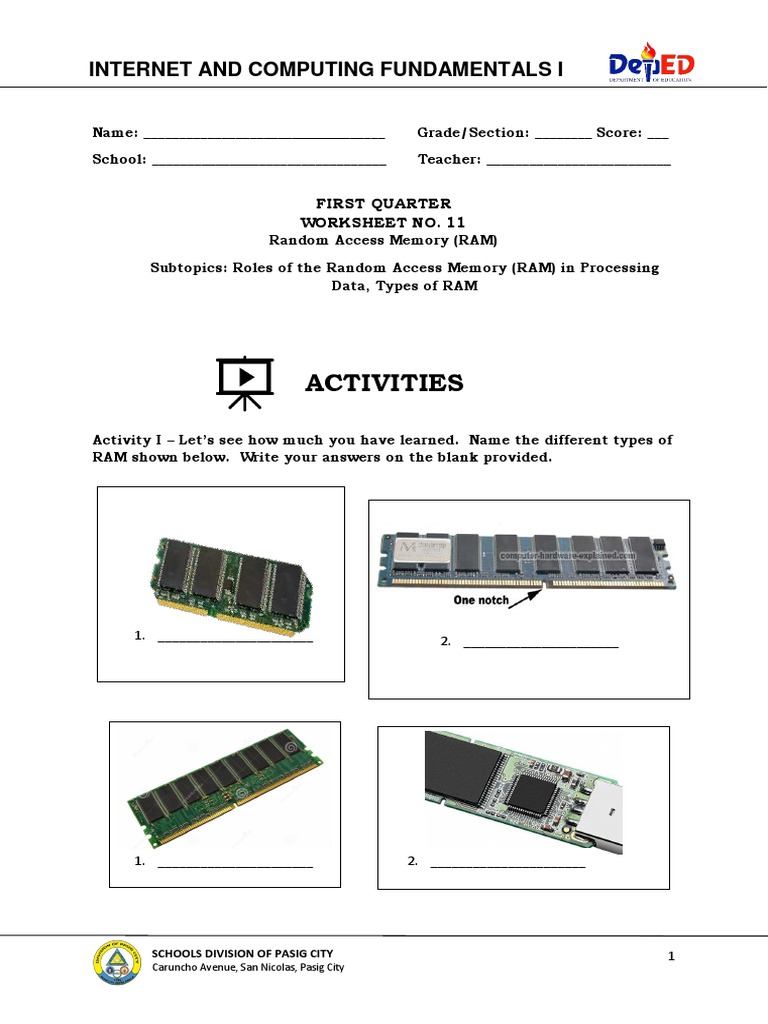 Activities: Internet and Computing Fundamentals I | PDF | Random Access Memory | Computer Memory