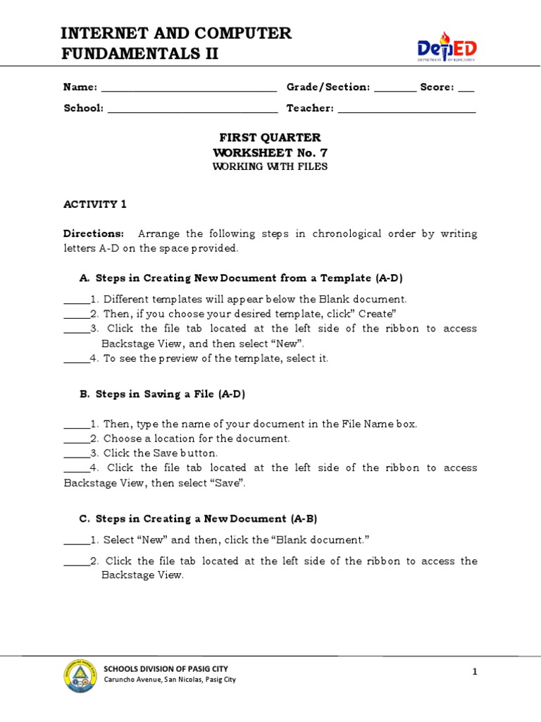 Internet and Computer Fundamentals Ii: First Quarter Worksheet No. 7 | PDF | Human–Computer ...