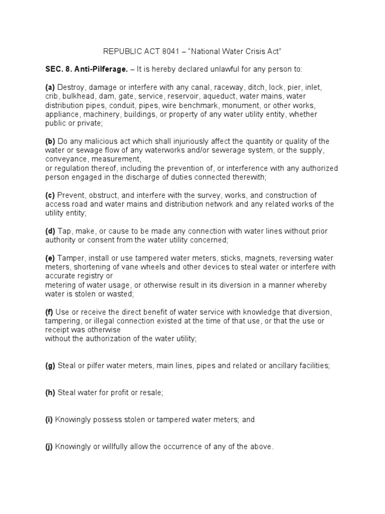 Republic Act 8041 | PDF | Water | Water Supply