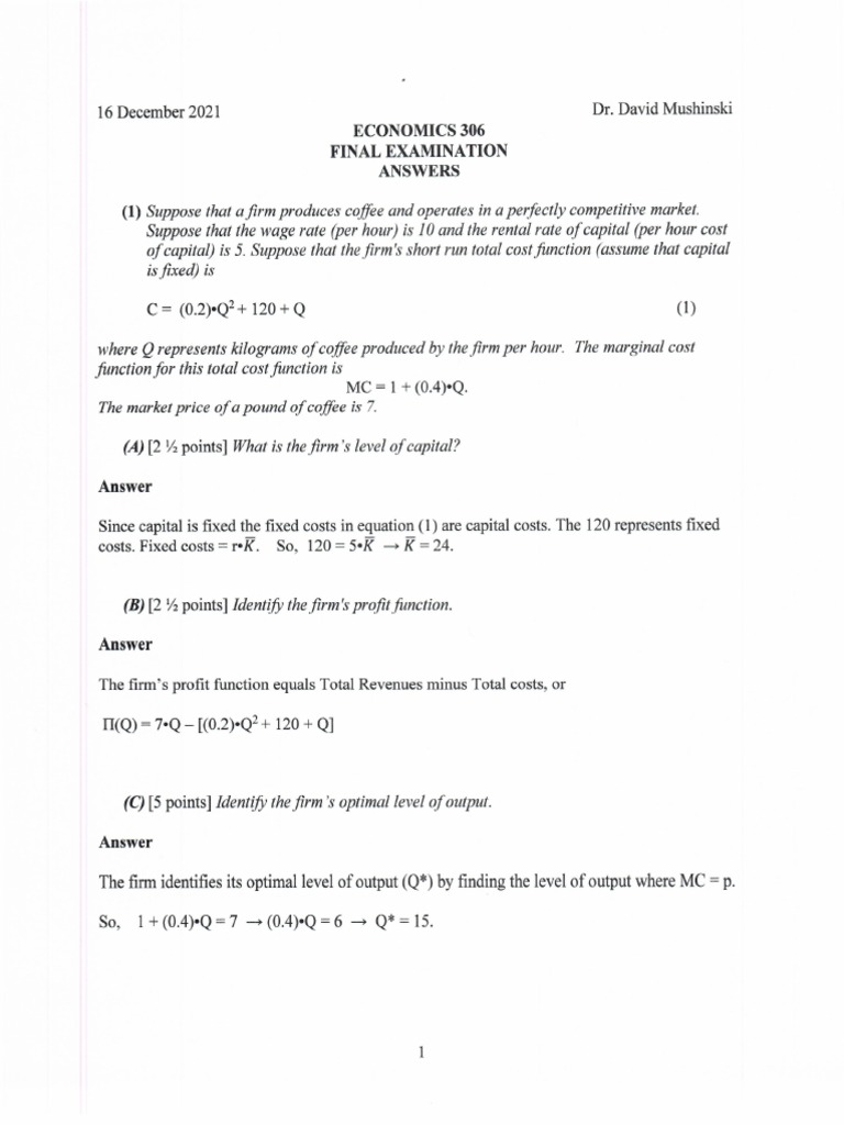 Econ 306 2021 Final Answers | PDF