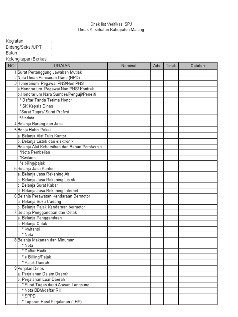 Draf Form Cek List Verifikasi SPP N SPM PKM Jan Mei 2022 | PDF