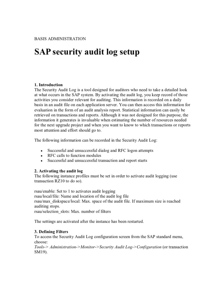 Sap Security Audit Log Setup Pdf
