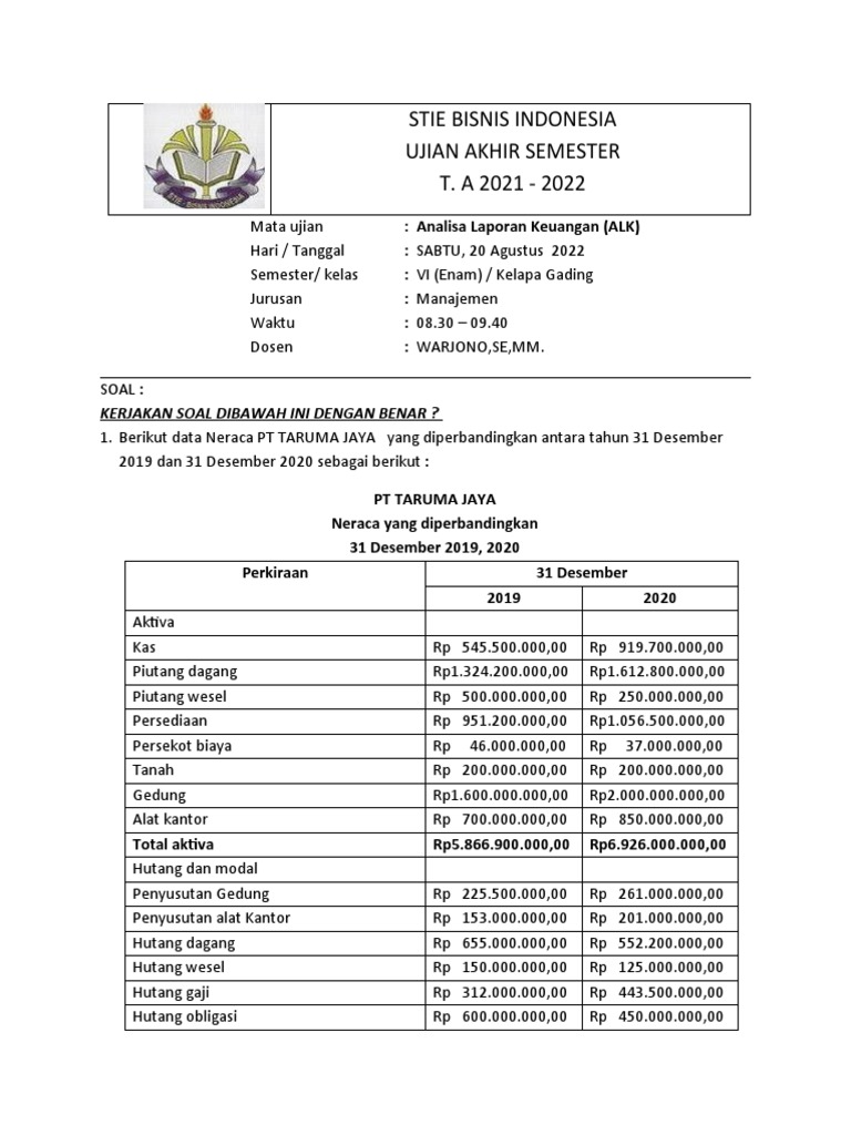 Soal Uas Alk SMT 6 | PDF