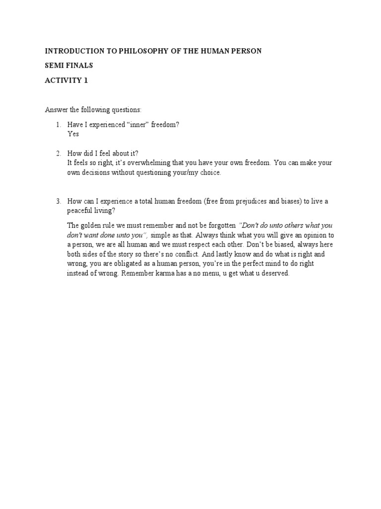 Ronnela Jane Libuna - Philosophy Activity 1 (Semi Finals) | PDF | Lifestyle