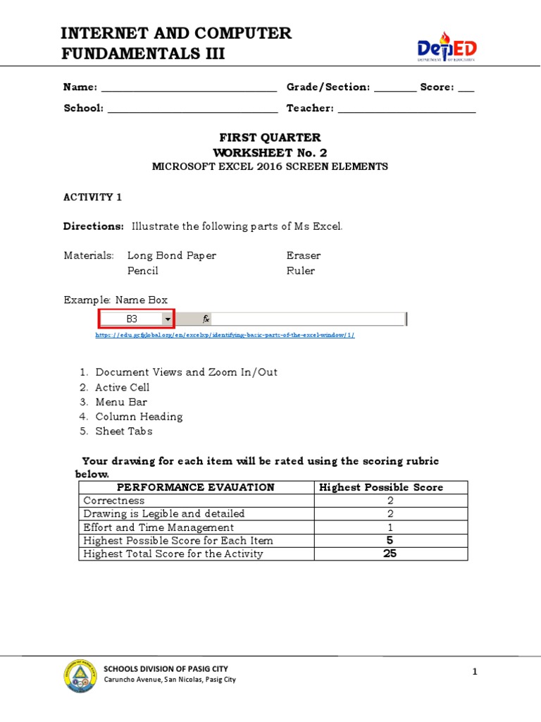 Internet and Computer Fundamentals Iii: First Quarter Worksheet No. 2 | Download Free PDF ...