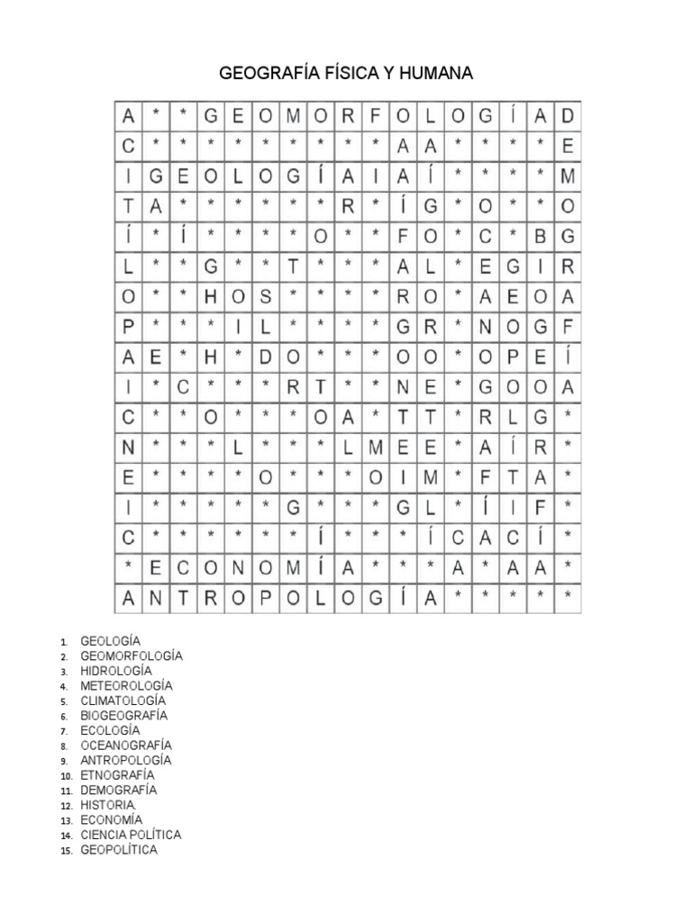 Sopa de Letras Geografia Fisica y Humana | PDF