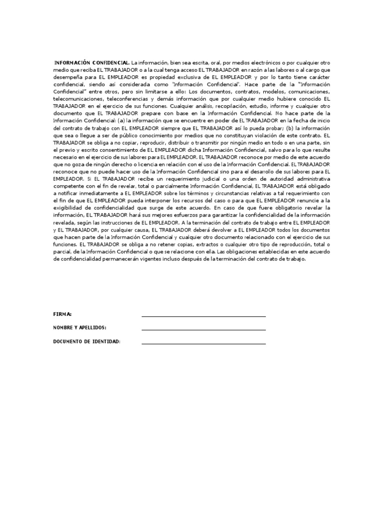 Acuerdo de Confidencialidad Laboral | PDF | Titulo academico