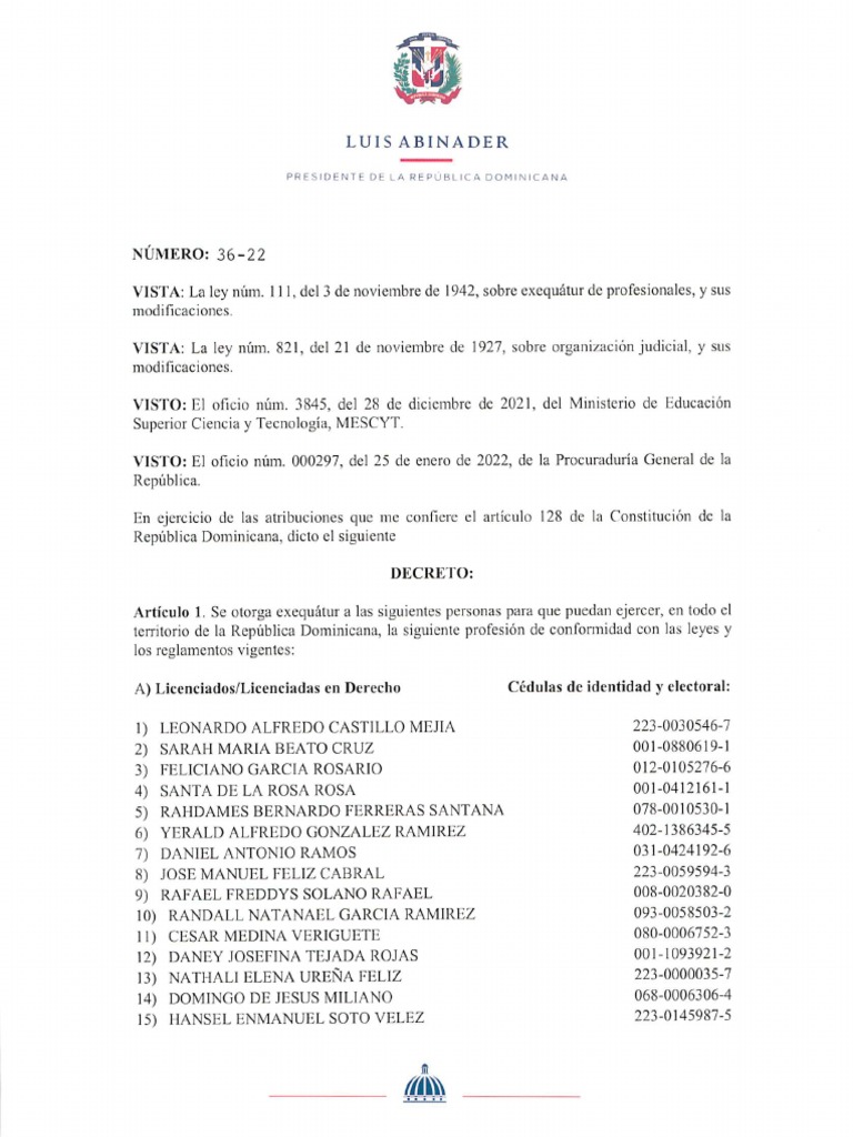 Decreto | PDF | República Dominicana | Presidencias