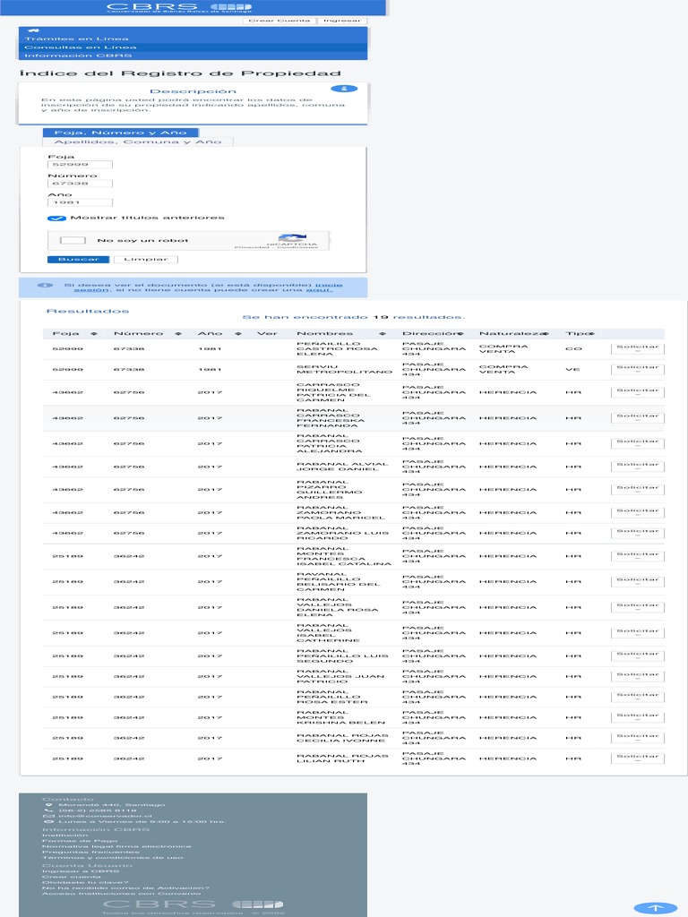 Índice Del Registro de Propiedad CBRS | PDF