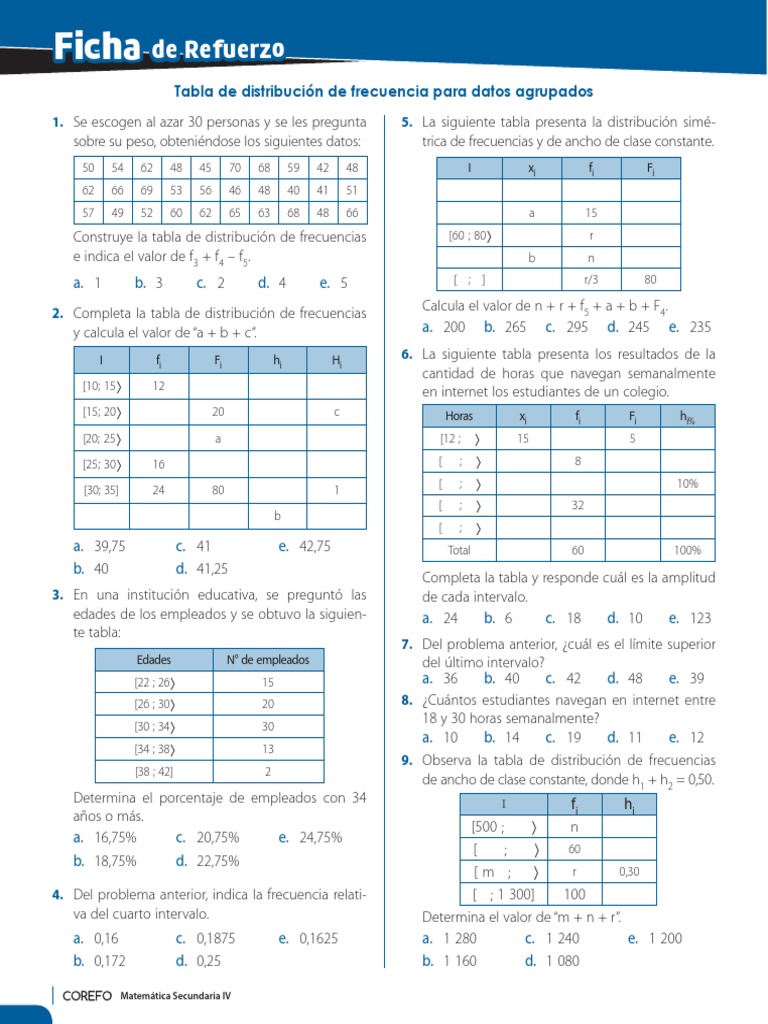 2018 Mat4s U2 Ficha Refuerzo Tabla de Distrbucion de Frecuencias | PDF