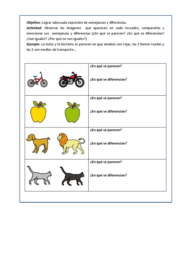 Comparar objetos: semejanzas y diferencias | PDF