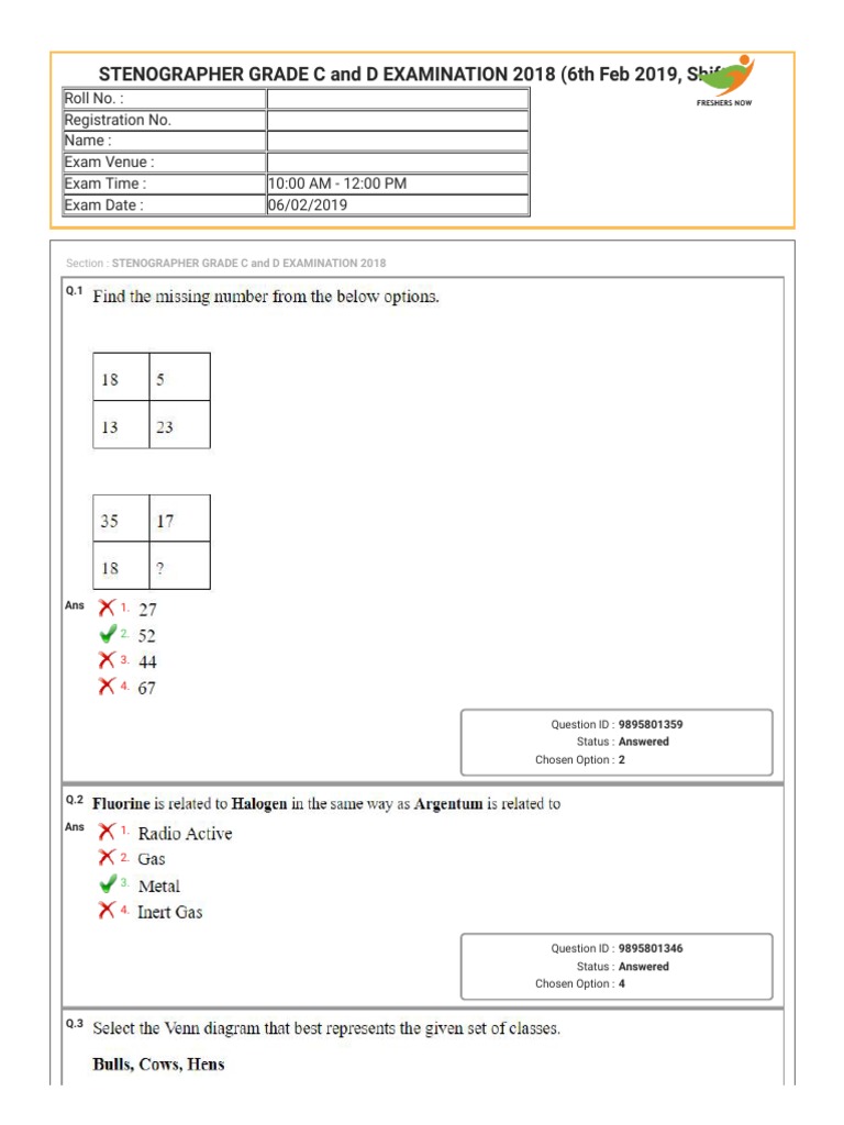 SSC Stenographer 6th Feb 2019 Shift 1 English Old Papers | PDF ...