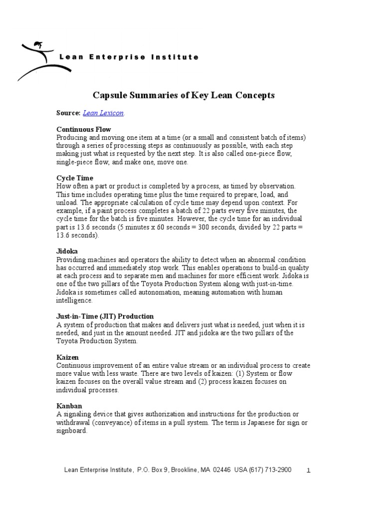 Capsule Summaries of Key Lean Concepts B | Download Free PDF | Lean ...