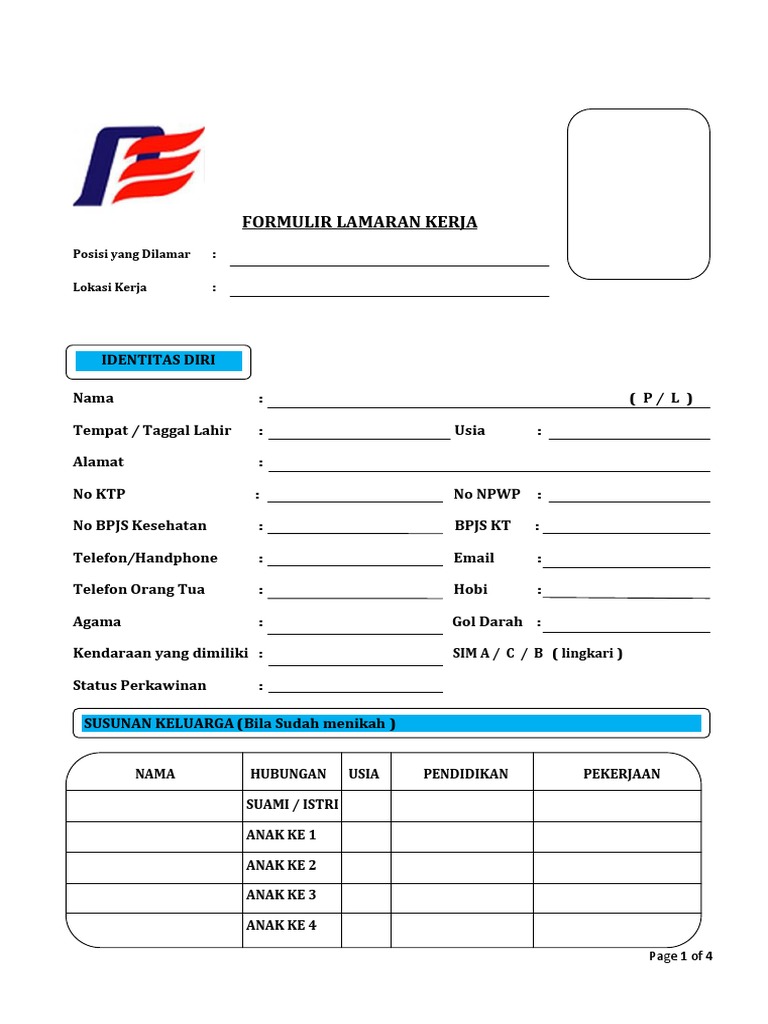 Form Lamaran Kerja PUALAM | PDF