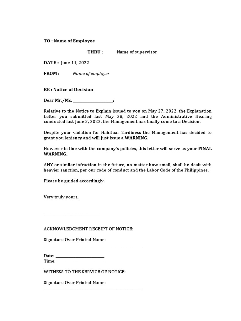 Notice of Decision - Template | PDF