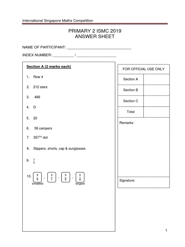 Grade 2 - 2019 Solutions | PDF