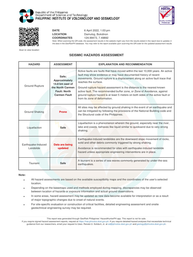 Seismic Hazards Assessment: Date Location Coordinates | PDF | Storm ...