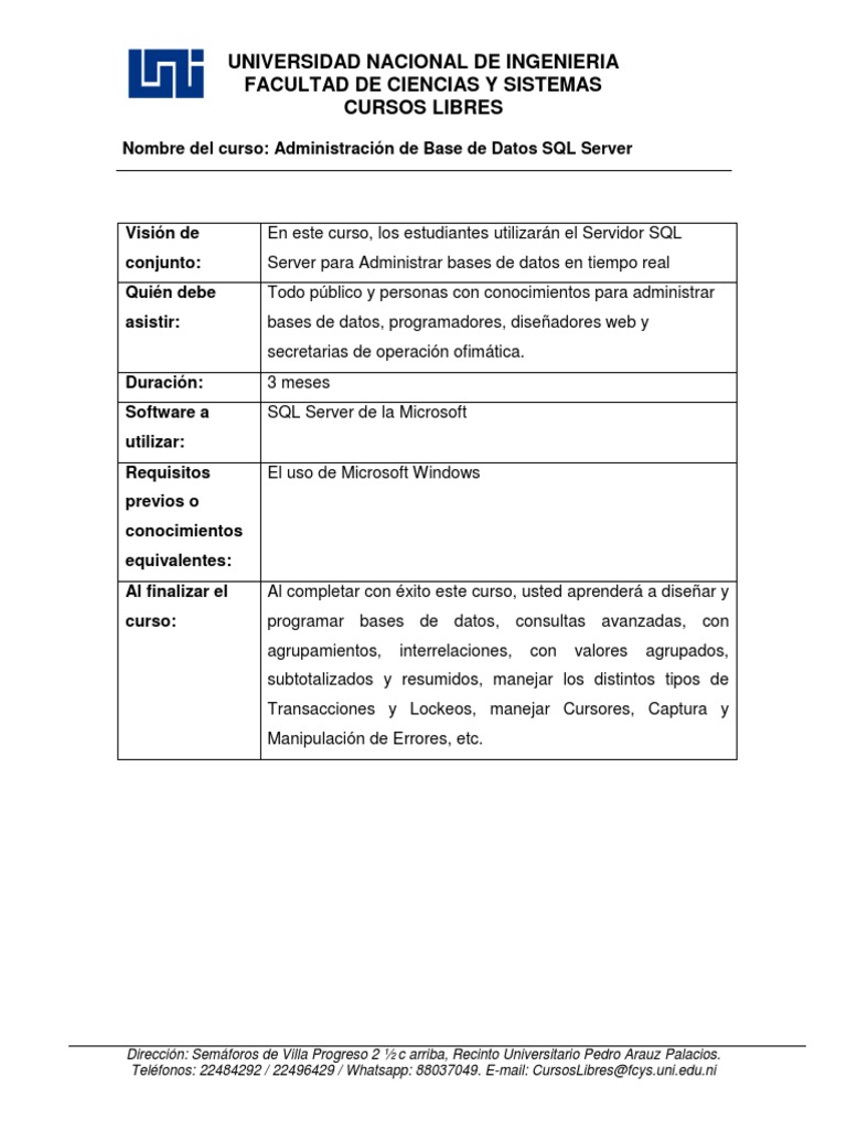Administracion de Base de Datos SQL Server | PDF | Servidor SQL de ...