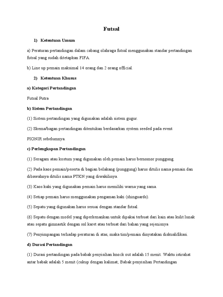 Futsal (Juklak Juknis) | PDF
